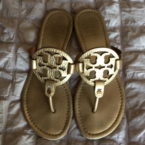 Tory Burch | Shoes | Tory Burch Metallic Gold Tumbled Leather Millers ...